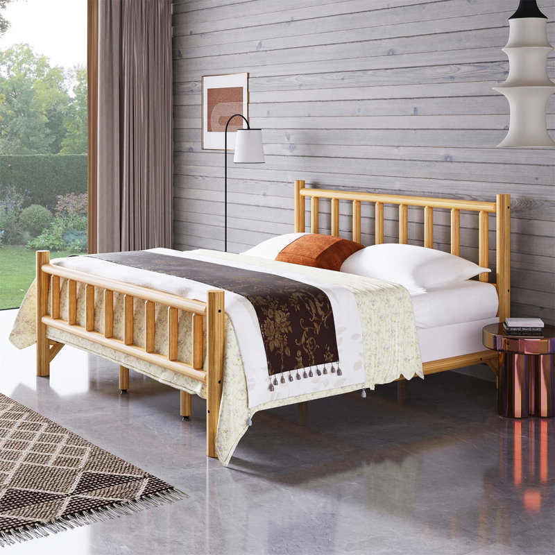 Farmhouse Log Bed Frame King Rustic Style Pure Solid Pine Cylinder Construction Bed
